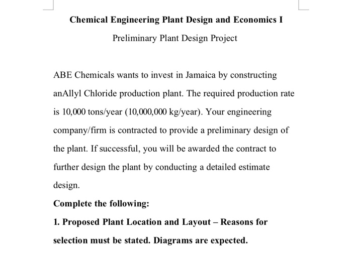 Chemical Engineering Plant Design and Economics I | Chegg.com