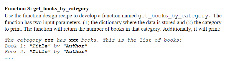Solved Function 3: get_books_by_category Use the function | Chegg.com