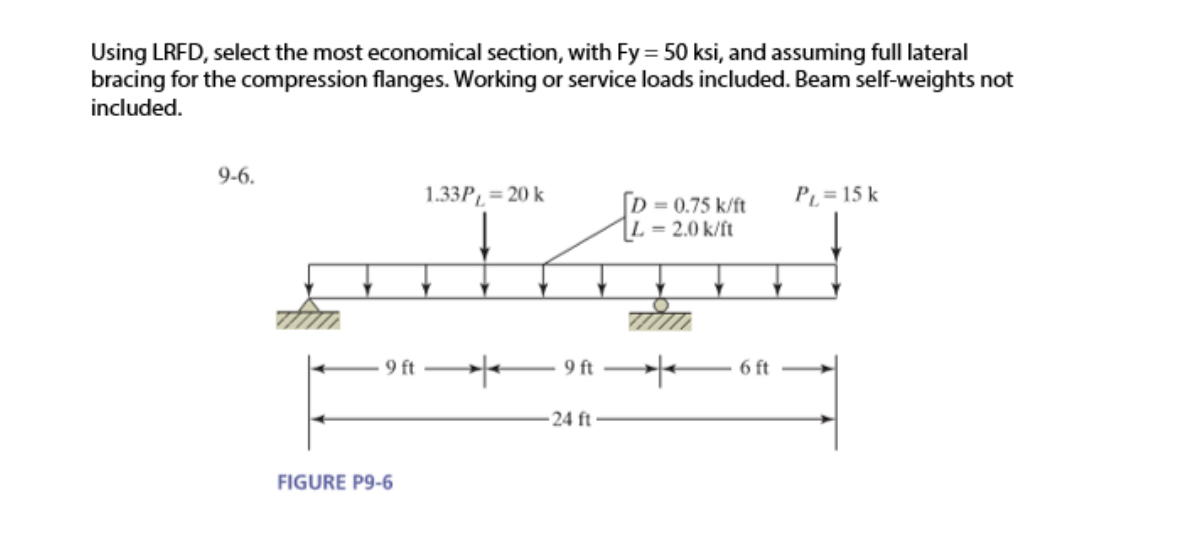 Using LRFD, ﻿select the most economical section, with | Chegg.com