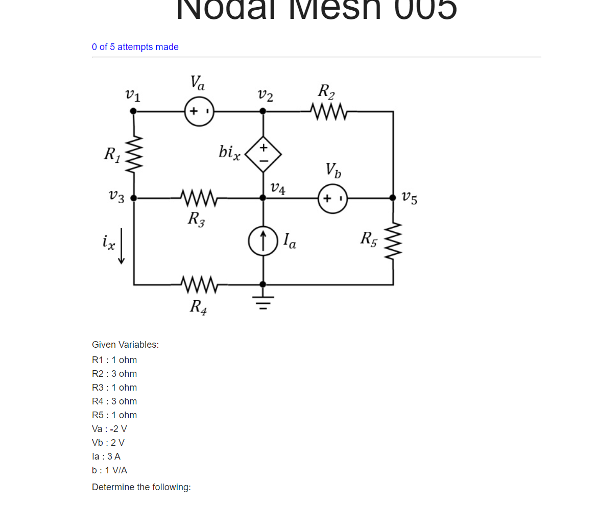 Solved 005 Me Nod. 0 of 5 attempts made Va R2 V2 V1 bix Vb | Chegg.com