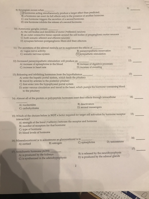Solved 9) Synergism occurs when A) hormones acting | Chegg.com