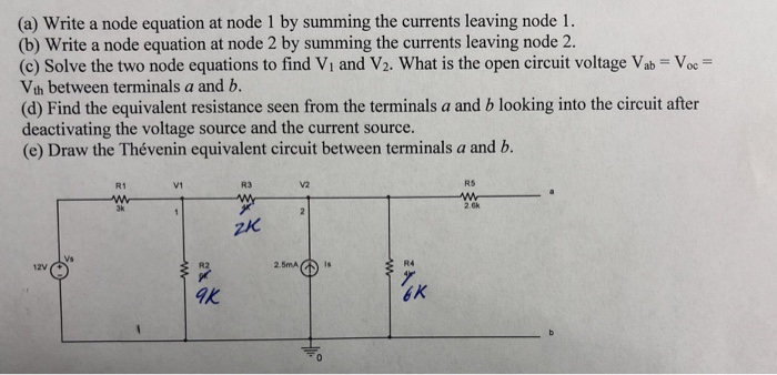 Solved (a) Write a node equation at node 1 by summing the | Chegg.com