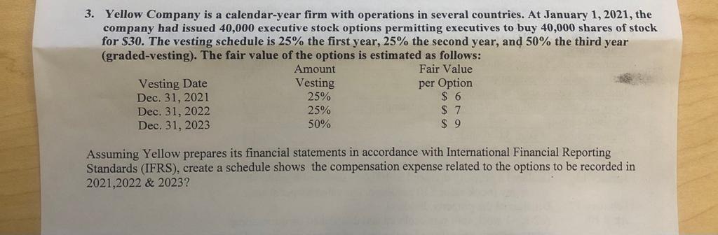 Solved 3. Yellow Company is a calendar-year firm with | Chegg.com