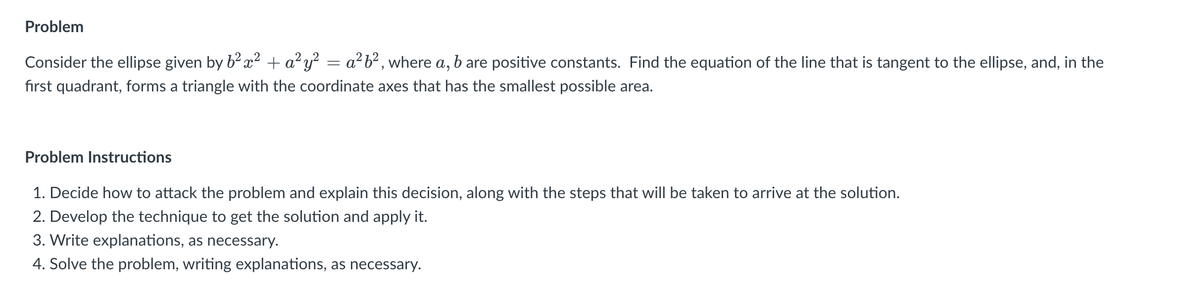 Solved ProblemConsider the ellipse given by b2x2+a2y2=a2b2, | Chegg.com