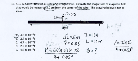 Solved 15. A 10 A current flows in a 10 m long straight | Chegg.com