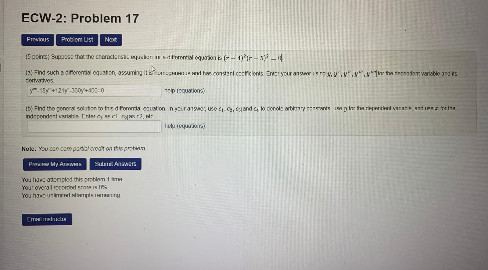 Solved ECW-2: Problem 17 Previous Problem List Next (5 | Chegg.com