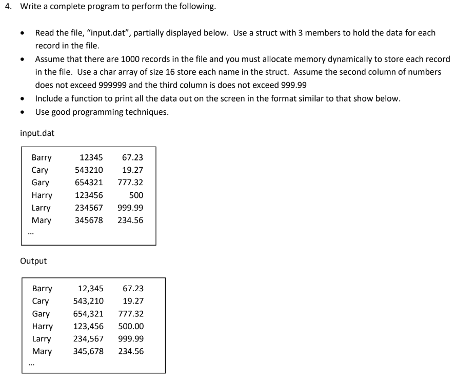 4. Write a complete program to perform the following. | Chegg.com