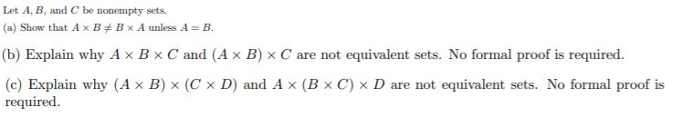 Solved Let A, B, and C be nonempty sets. (a) Show that ABB x | Chegg.com