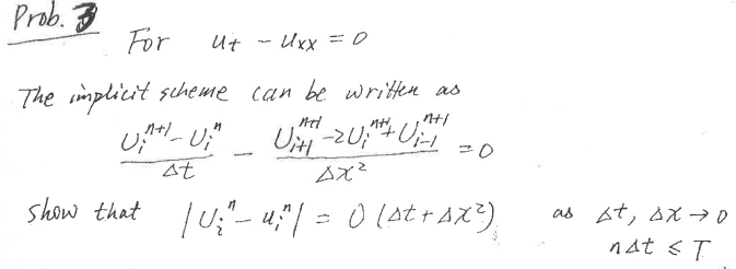 Solved Prob. 3For ut-u×=0The implicit scheme can be written | Chegg.com