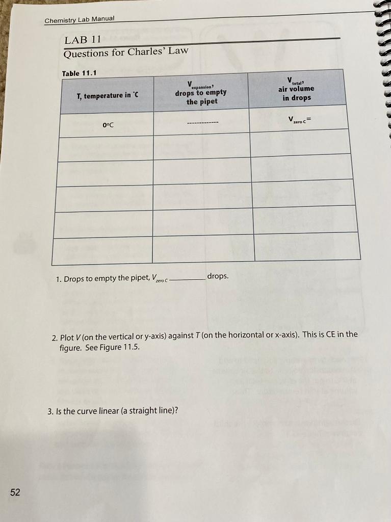 Solved Charles' Law LAB 11: CHARLES'LAW Goals volumes and | Chegg.com