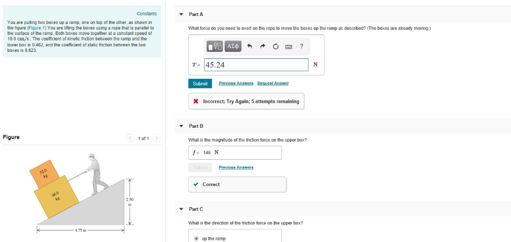 Solved Constants Part A You are pulling two boxes up a ramp, | Chegg.com