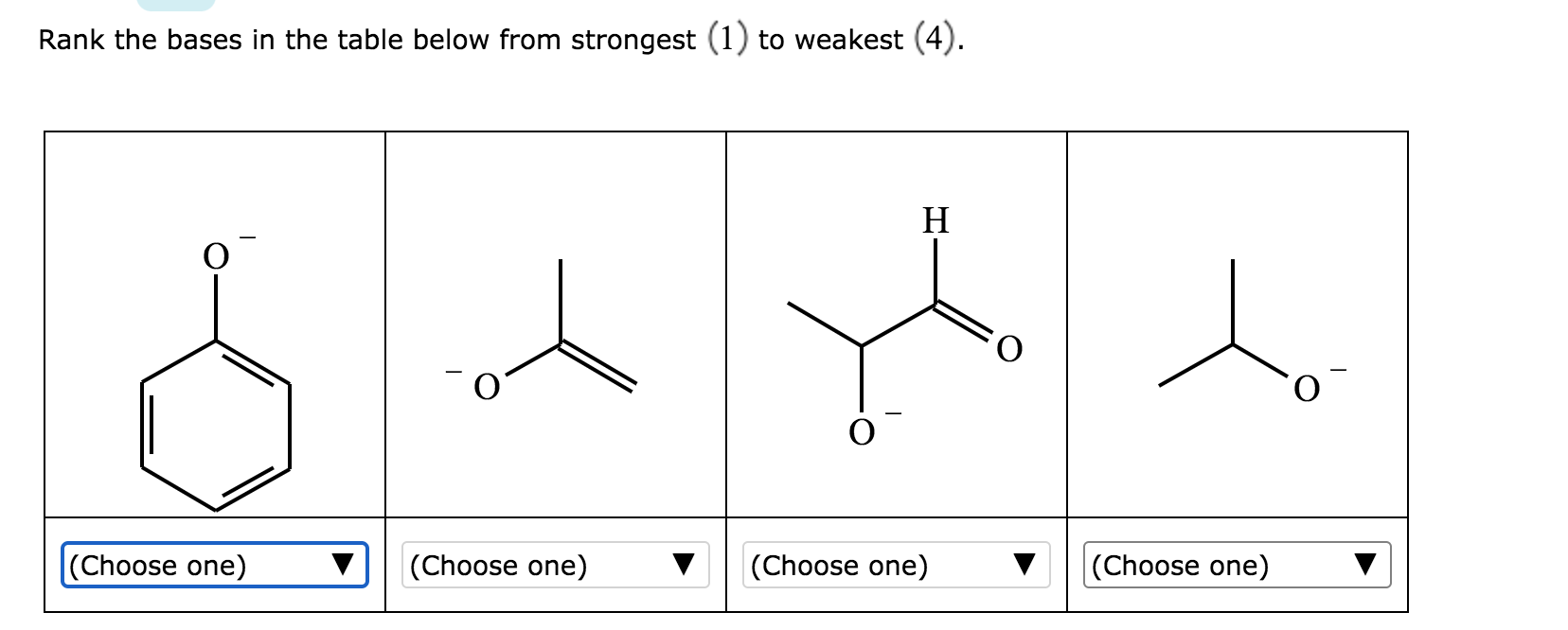 Solved Rank the bases in the table below from strongest (1) | Chegg.com