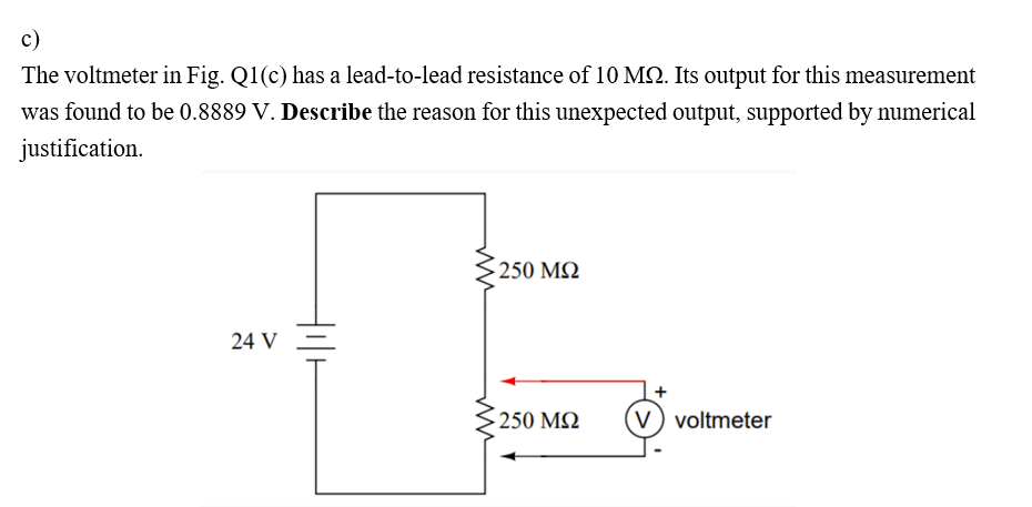 Solved The voltmeter in Fig. Q1(c) has a lead-to-lead | Chegg.com