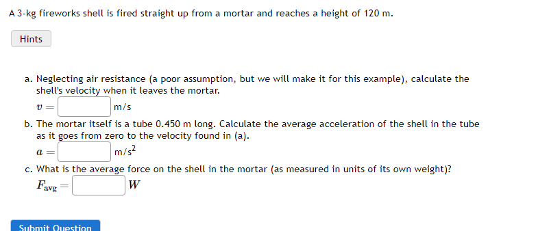 Solved A 3−kg fireworks shell is fired straight up from a | Chegg.com