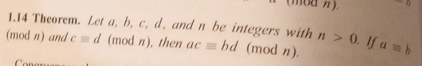 Solved 1.14 ﻿Theorem. Let a,b,c,d, ﻿and n ﻿be integers with | Chegg.com