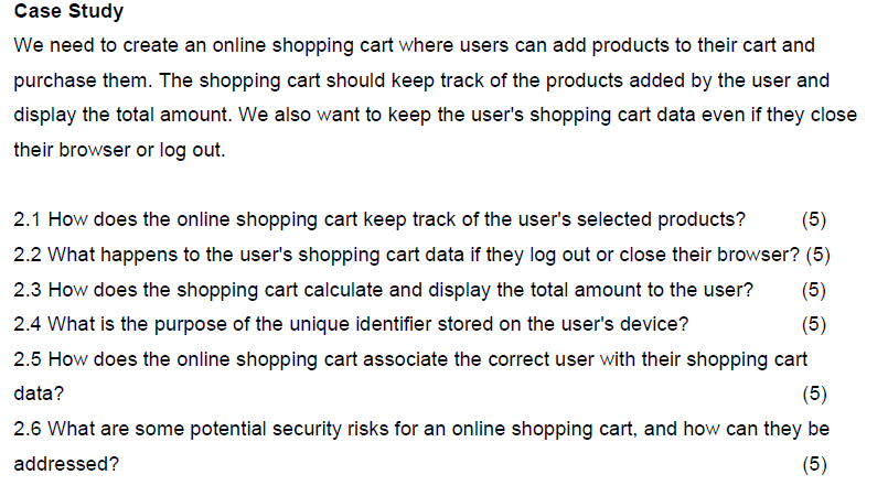 Solved Case Study We need to create an online shopping cart | Chegg.com