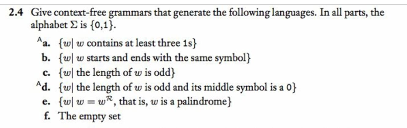 Solved 2.4 Give context-free grammars that generate the | Chegg.com