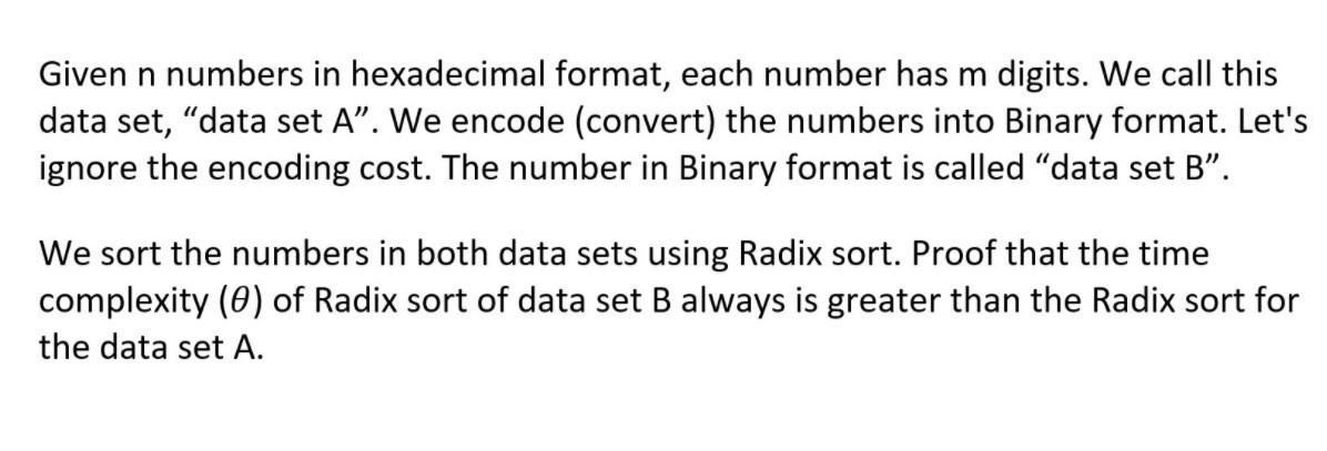 Solved Given n numbers in hexadecimal format, each number | Chegg.com