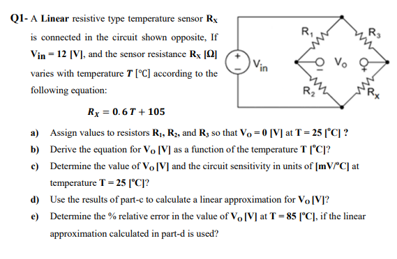 Solved A Linear resistive type temperature sensor RXis | Chegg.com