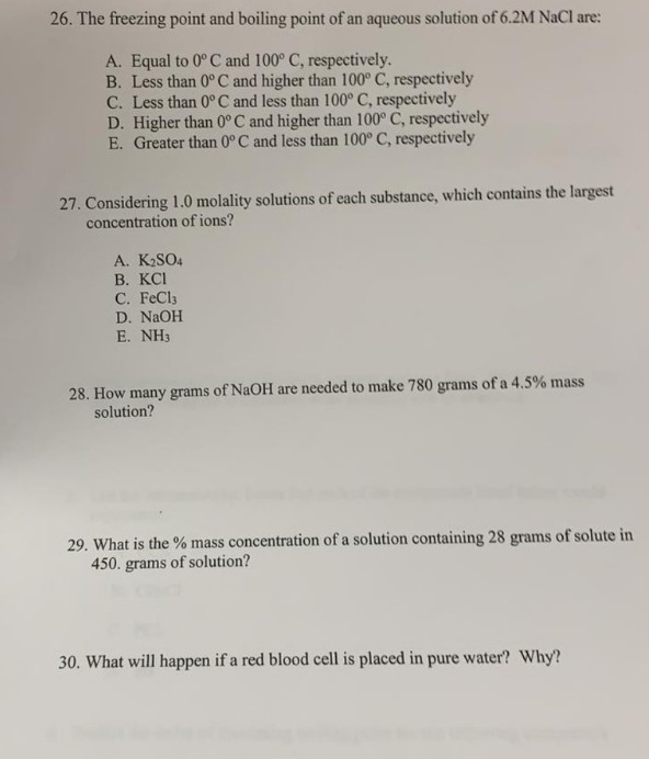 Solved 26. The freezing point and boiling point of an | Chegg.com