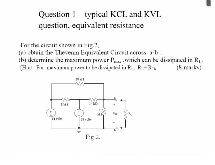Solved Question 1 – typical KCL and KVL question, equivalent | Chegg.com