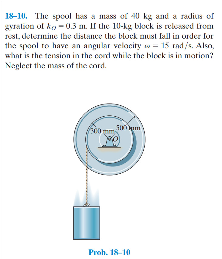 Solved 18-10. The spool has a mass of 40 kg and a radius of | Chegg.com