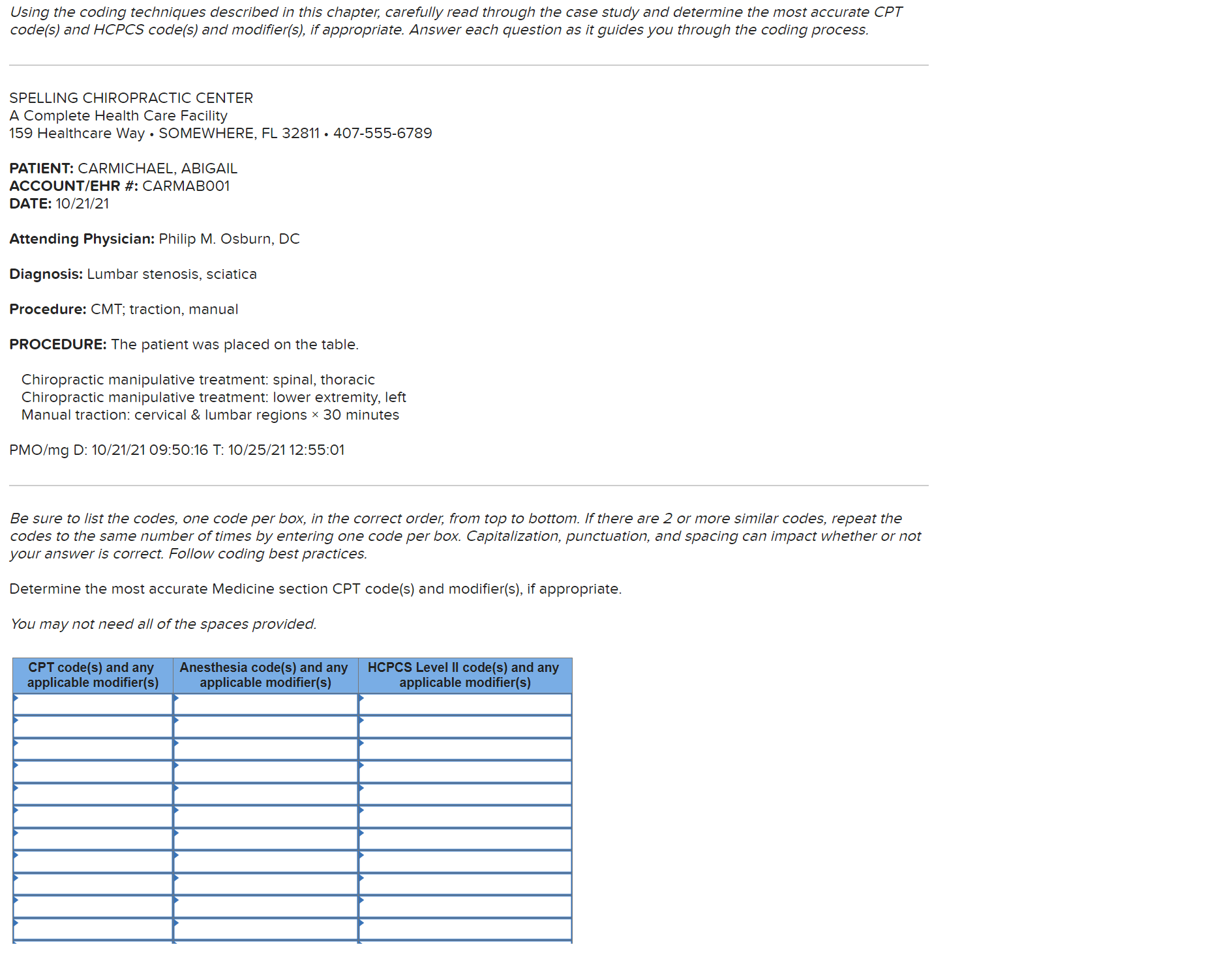 Solved code(s) and HCPCS code(s) and modifier(s), if | Chegg.com