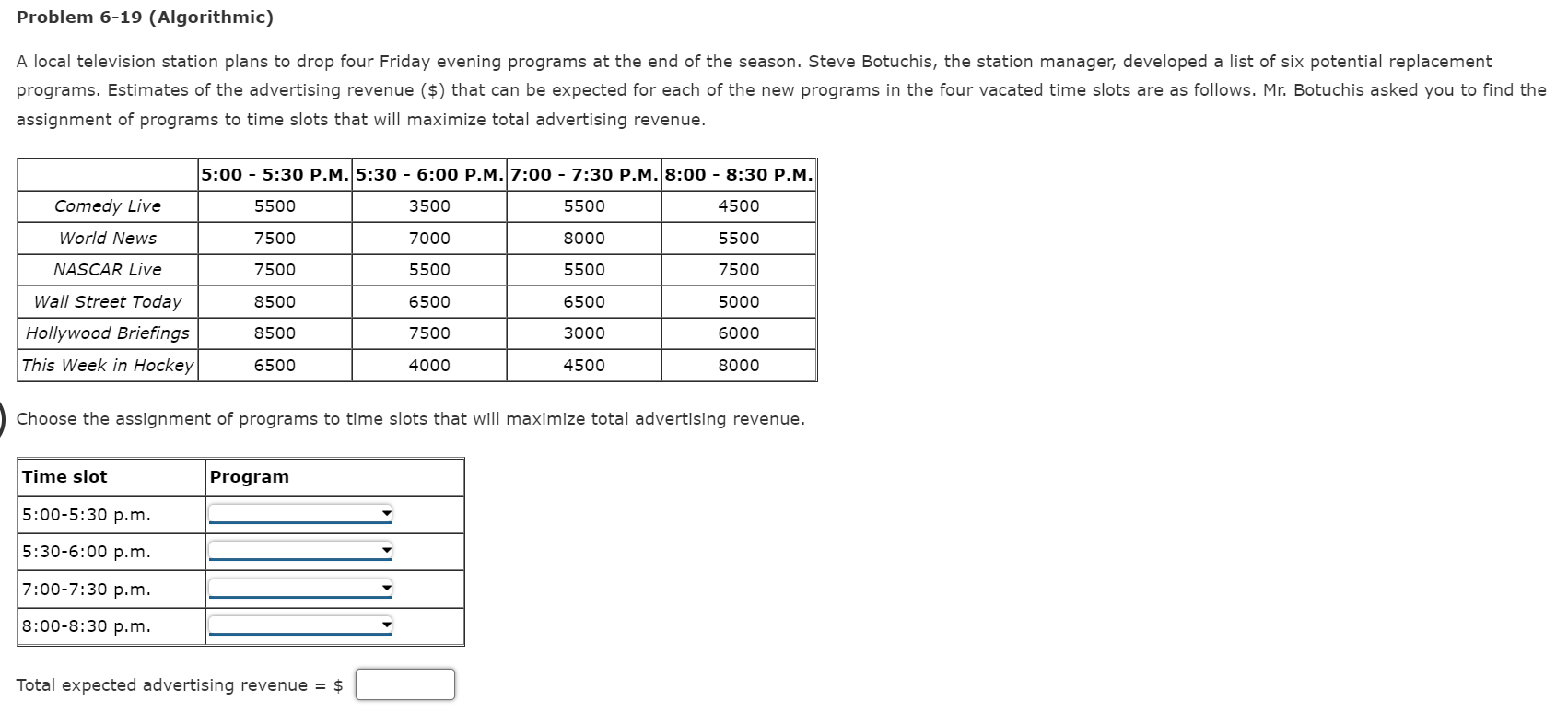 Solved Problem 6-19 (Algorithmic) A local television station | Chegg.com