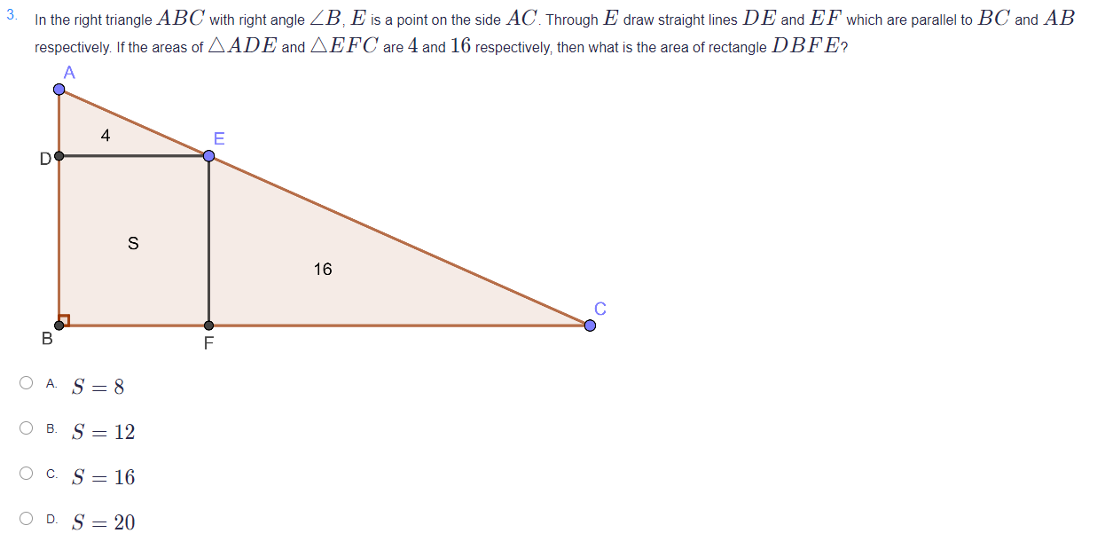 Solved In the right triangle ABC with right angle ∠B,E is a | Chegg.com