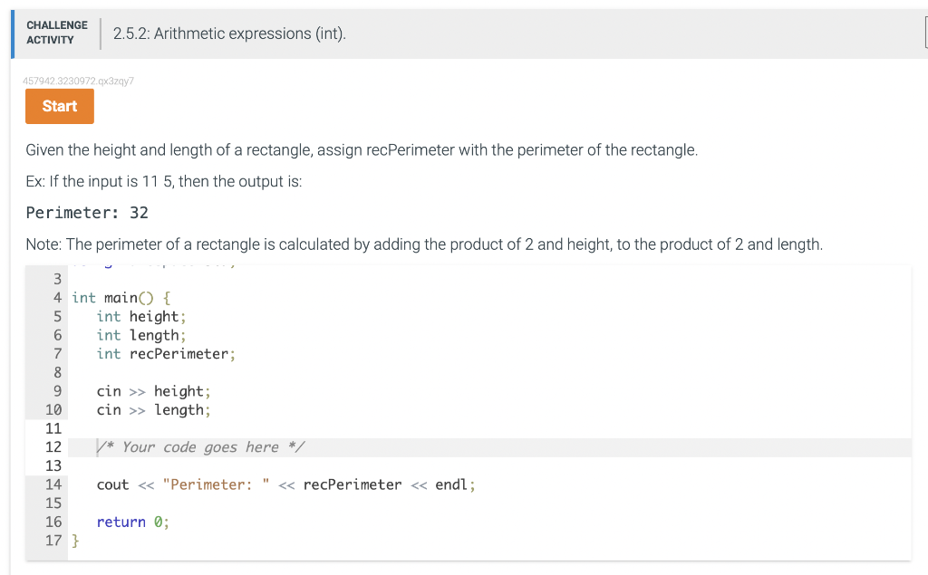 Solved \begin{tabular}{l|l} CHALLENGE ACTIVITY & 2.5.2: | Chegg.com