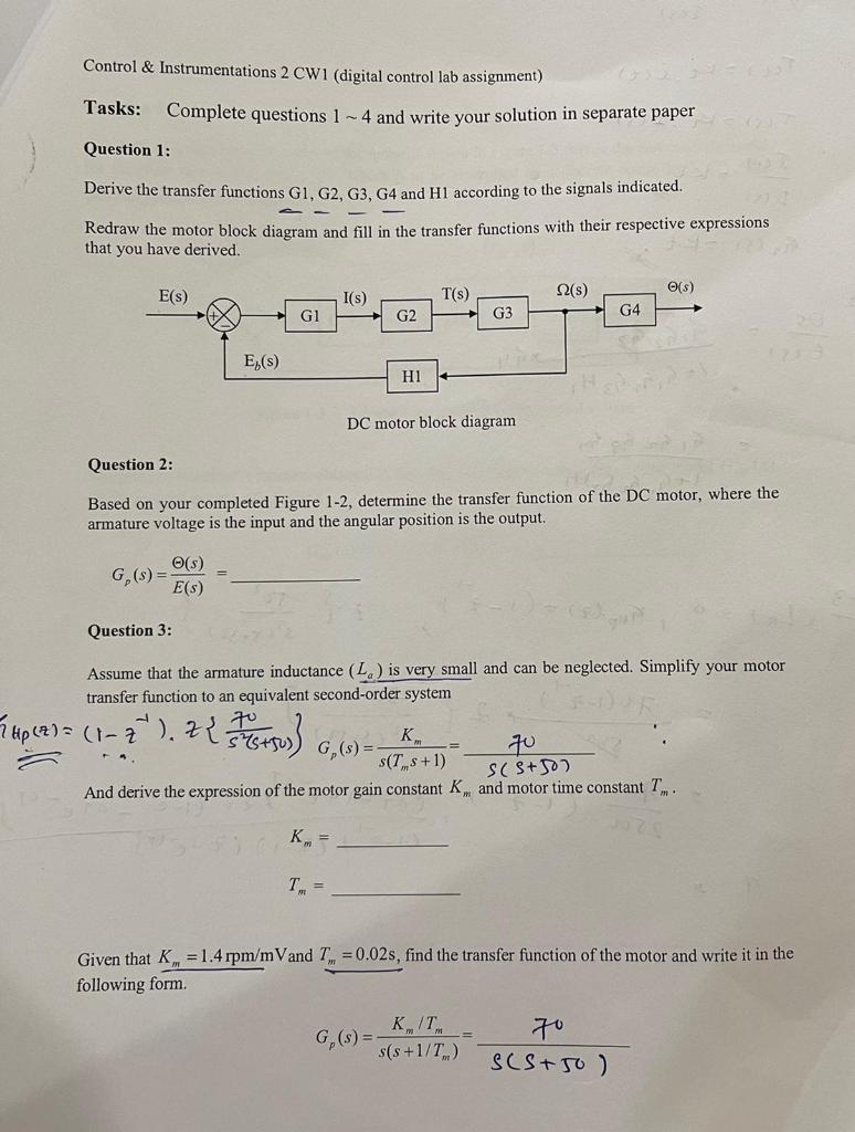 Solved Control & Instrumentations 2 CW1 (digital control lab | Chegg.com