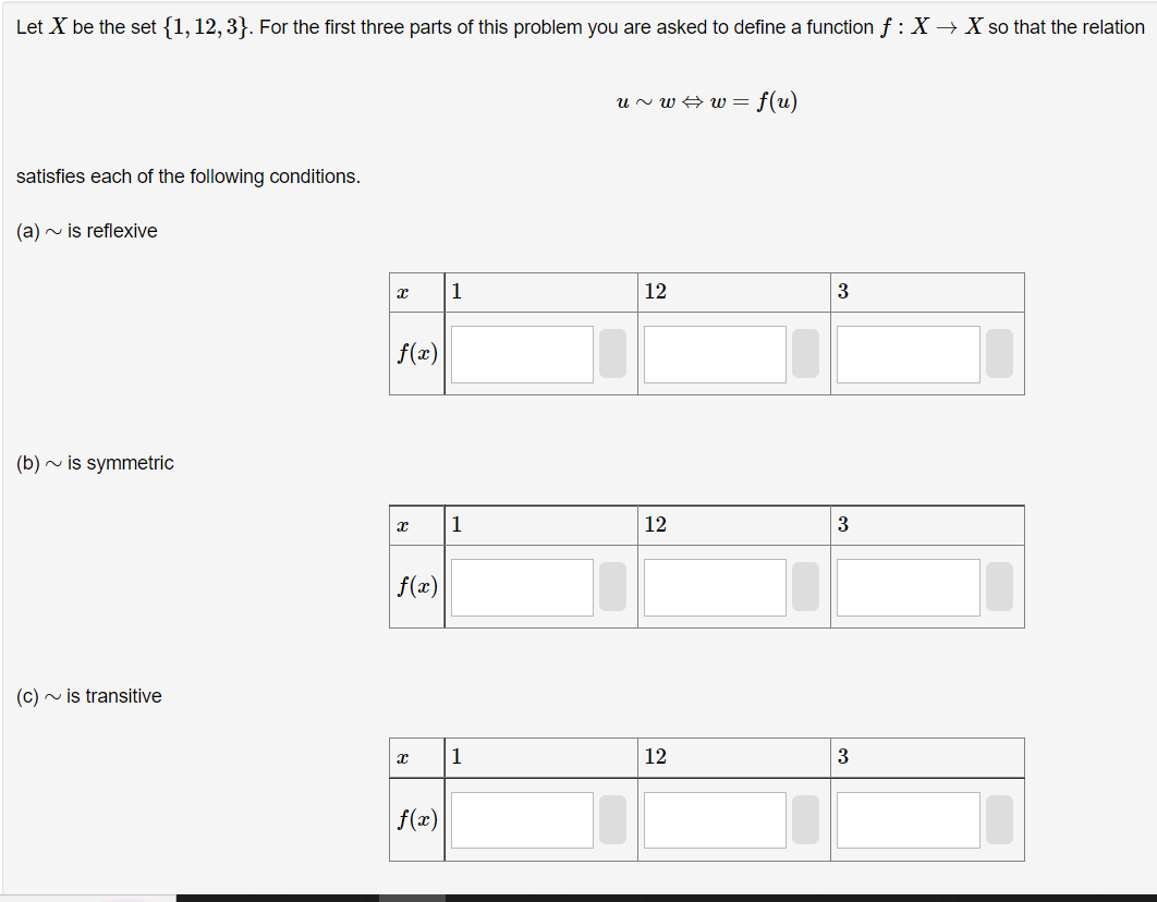 Solved Let X be the set {1,12,3}. For the first three parts | Chegg.com