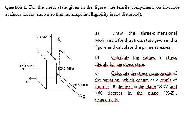 Solved Question 1: For the stress state given in the figure | Chegg.com