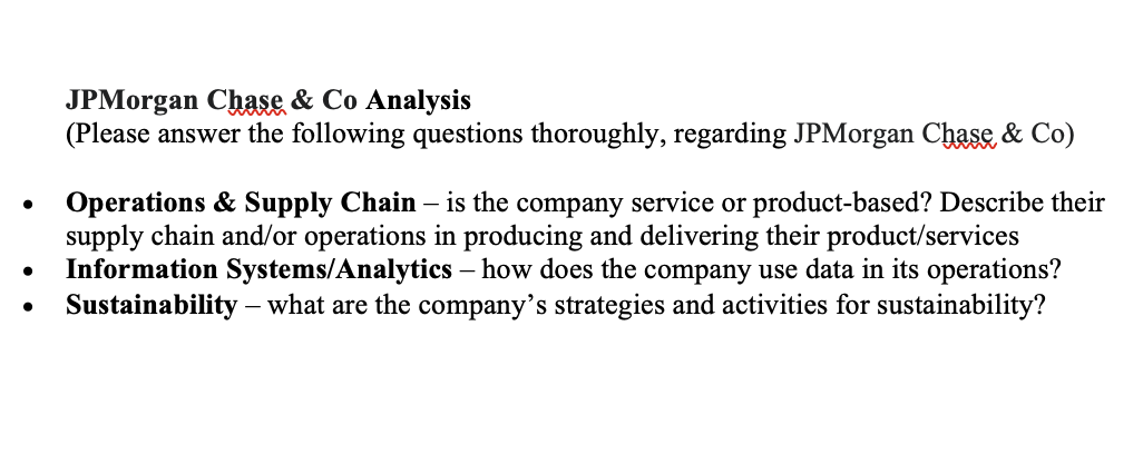 Solved JPMorgan Chase \& Co Analysis (Please answer the | Chegg.com