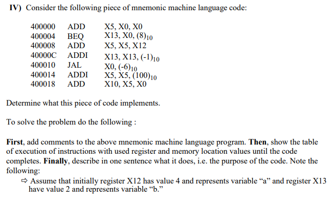 Solved Iv Consider The Following Piece Of Mnemonic Machine 