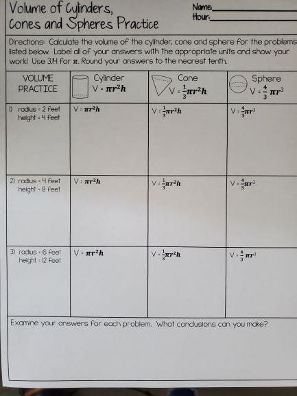 Volume Of Cylinder Cones And Spheres Worksheet Solve Real World And