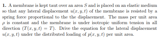 1. A membrane is kept taut over an area S and is | Chegg.com