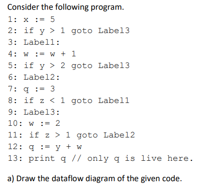 Solved Consider the following program. 1: x :=5 2: if y>1 | Chegg.com
