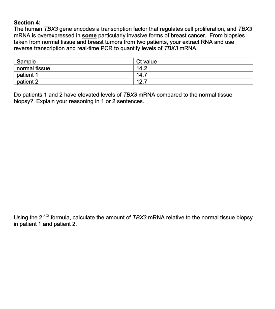 Solved Section 4: The human TBX3 gene encodes a | Chegg.com