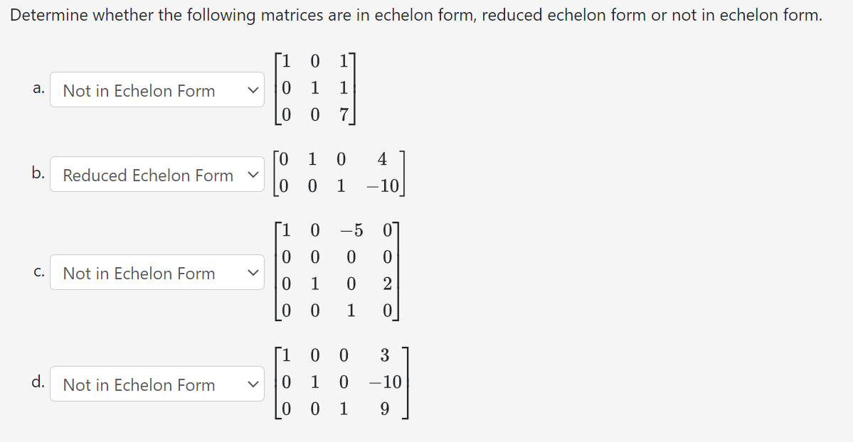 Solved Determine whether the following matrices are in | Chegg.com