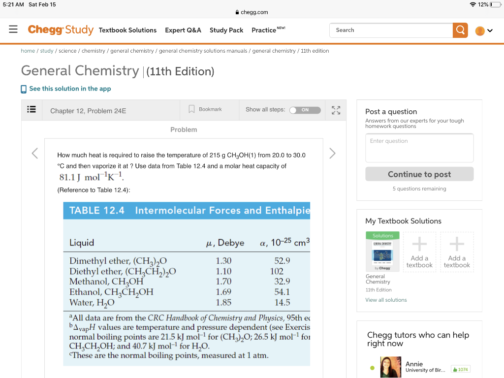 Chapter 12 - Problem # 24 General Chemistry Book | Chegg.com