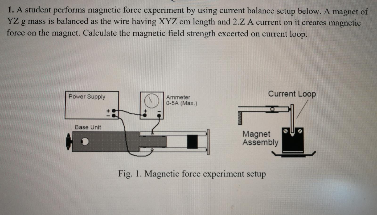 1. A student performs magnetic force experiment by | Chegg.com