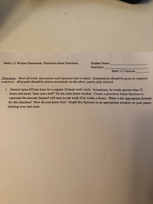 Solved Math 112 Written Homework: Piecewise-linear Functions | Chegg.com