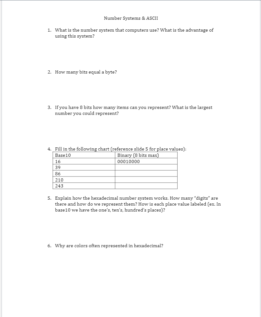 Solved Number Systems & ASCII 1. What is the number system | Chegg.com