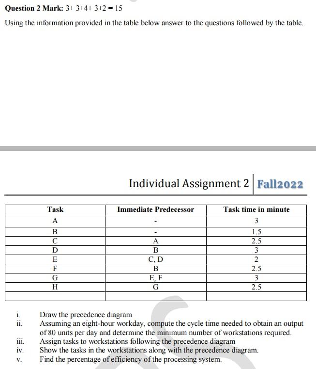 Solved Question 2 Mark: 3+3+4+3+2=15 Using the information | Chegg.com