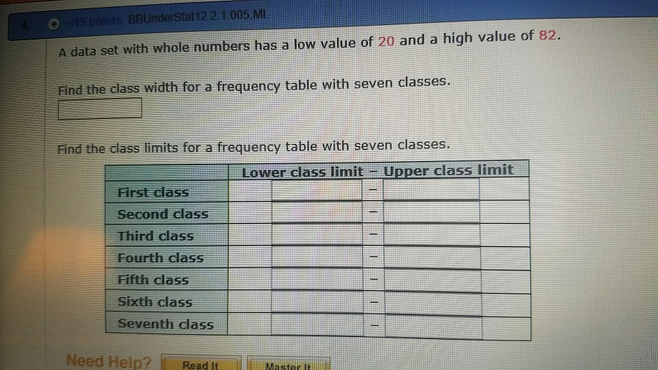 Solved 22.1.005 MI A data set with whole numbers has a low | Chegg.com
