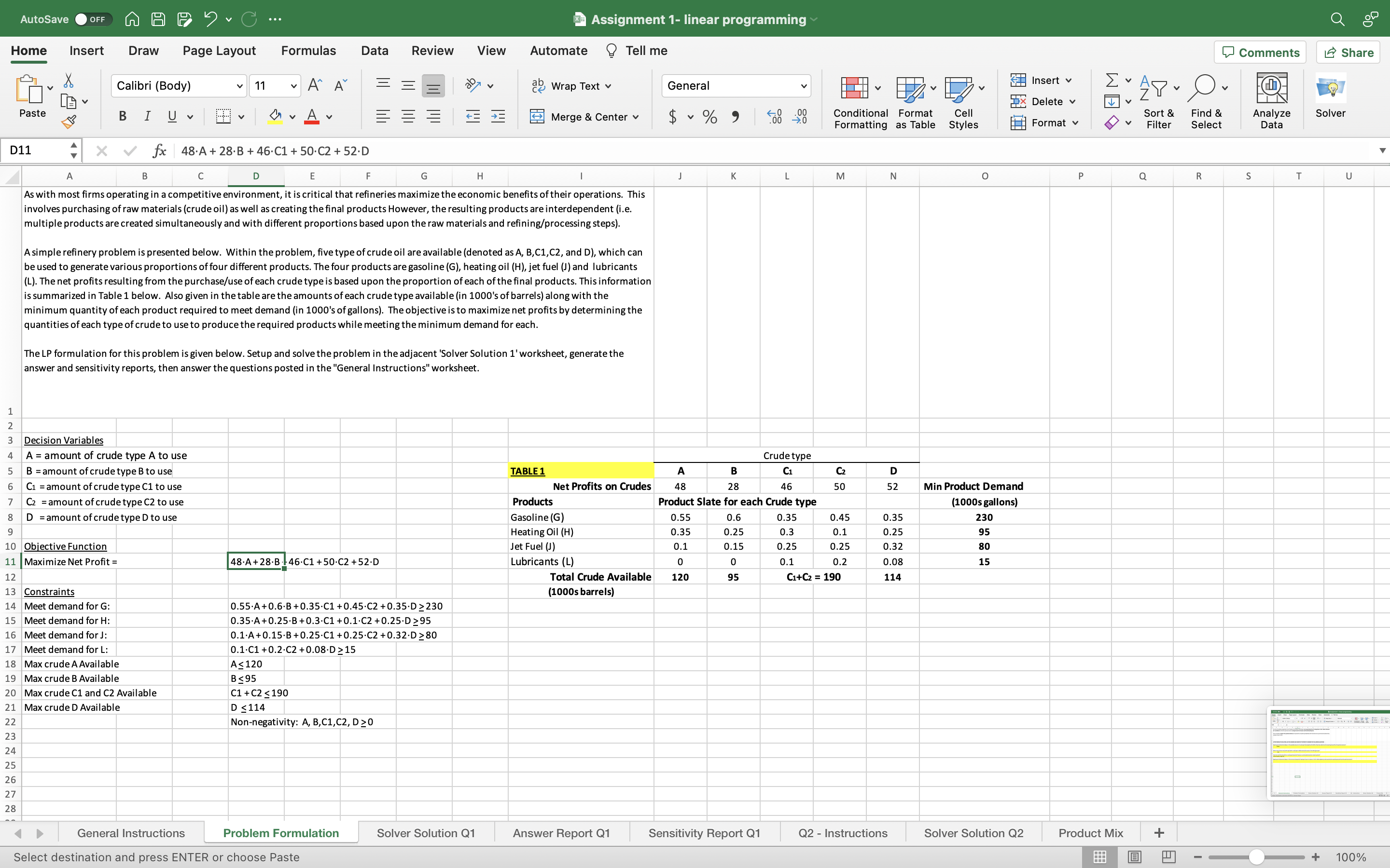 Solved AutoSave Assignment 1- linear programming Home Insert | Chegg.com