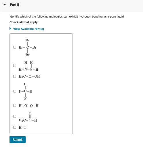 Solved Part B Identify which of the following molecules can | Chegg.com
