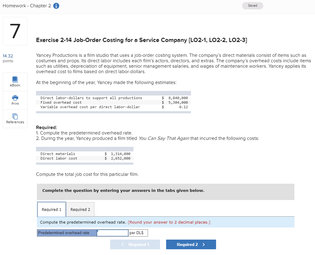 Solved Homework - Chapter 2 G Saved Exercise 2-14 Job-Order | Chegg.com