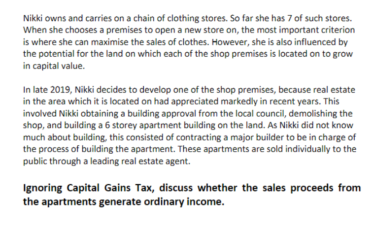 Solved Nikki owns and carries on a chain of clothing stores. | Chegg.com